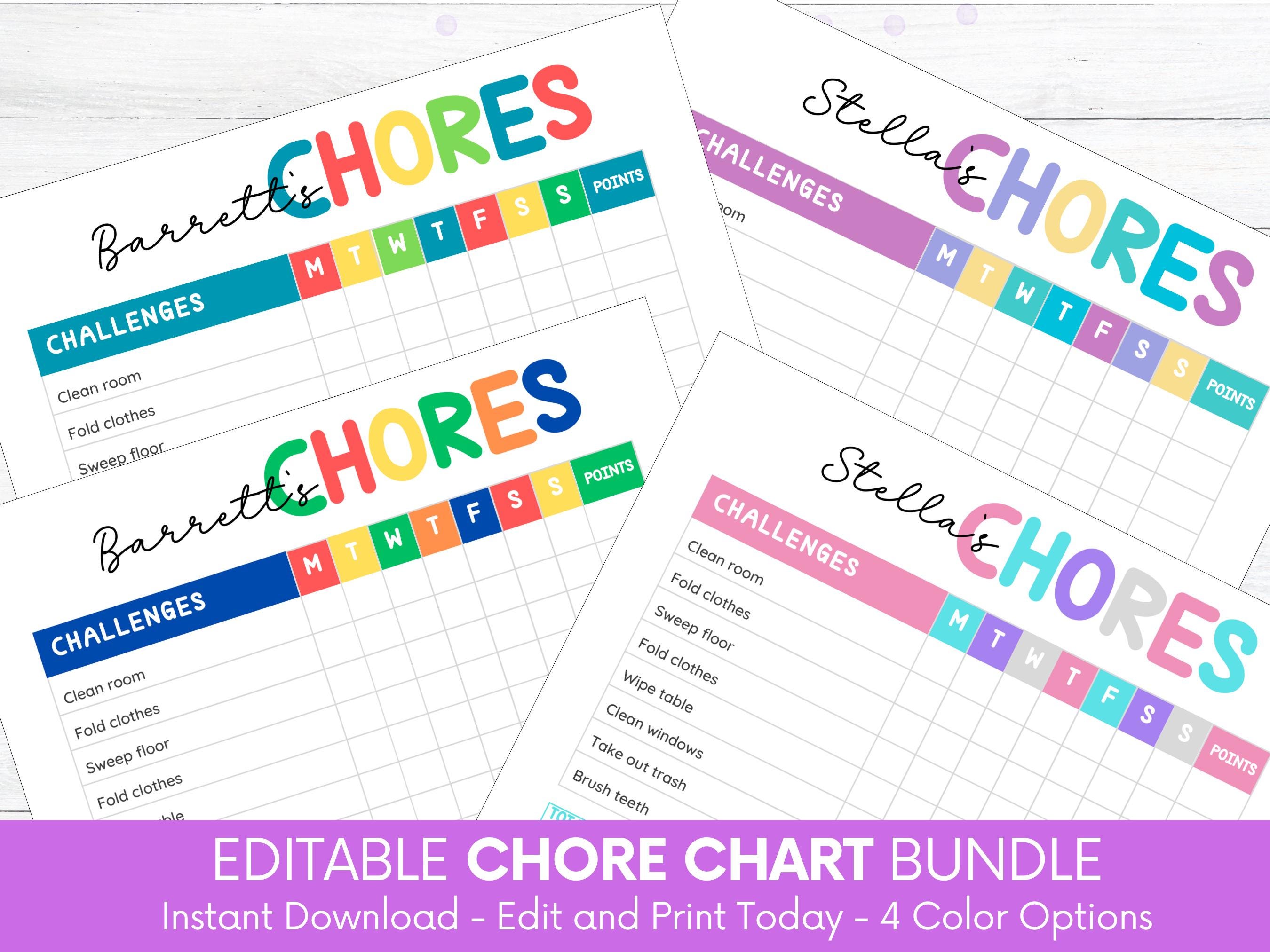 Chore Chart, Printable Editable Chore Chart, Kids Chore Responsibility ...
