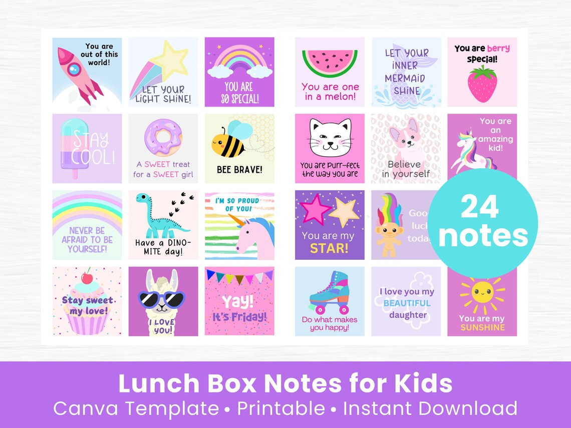 Kids Lunch Box Notes: Positive Affirmations, Encouraging Messages (PDF ...