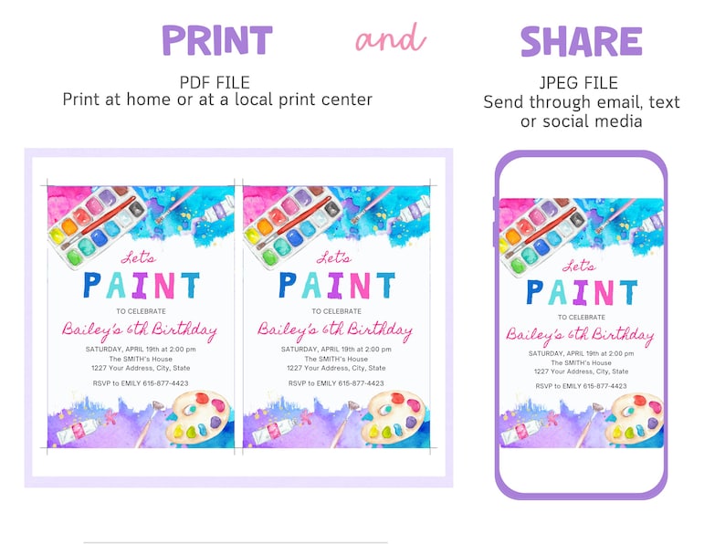 Art Birthday Party Invitation: Rainbow Paint Theme (digital Editable ...