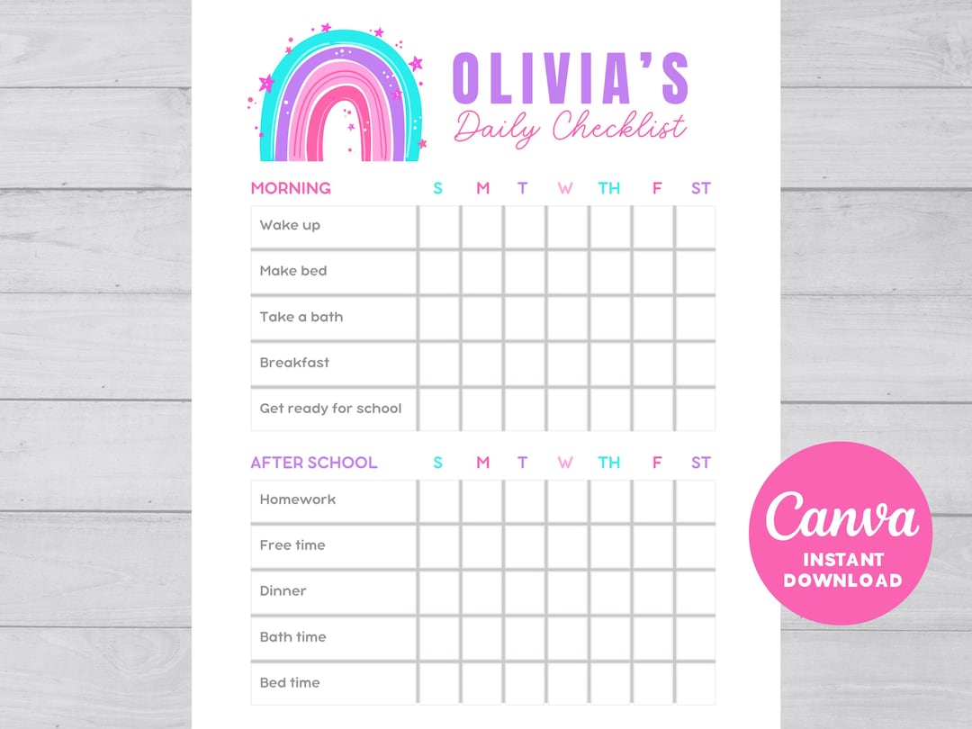 Rainbow Chore Chart: Editable Kids Responsibility Chart (digital ...
