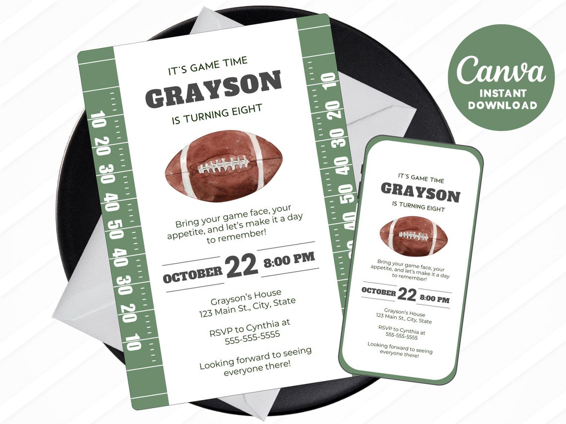 Editable Football Birthday Invitation Template – Personalized Boy’s ...