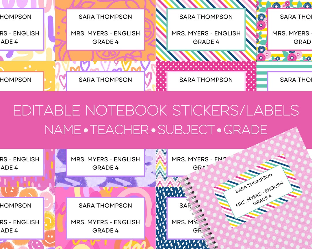Editable School Labels, DIY Notebook Labels, Girl Label, Notebook ...