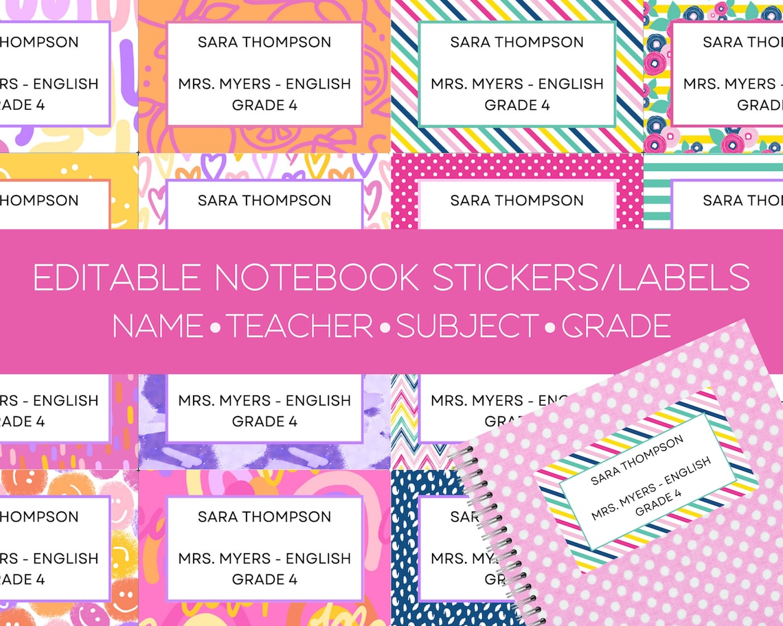 Editable School Labels, Diy Notebook Labels, Girl Label, Notebook