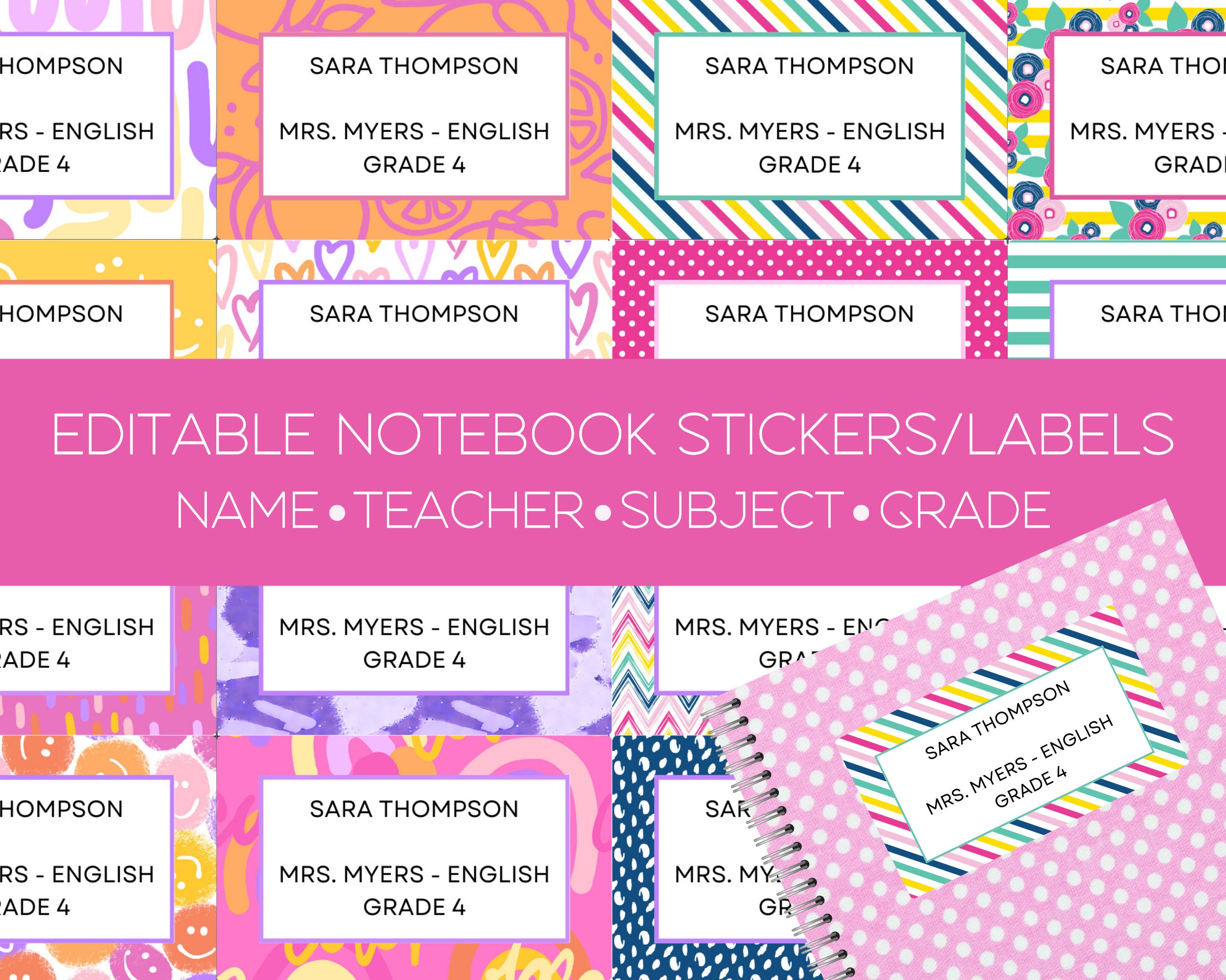 Editable School Labels, DIY Notebook Labels, Girl Label, Notebook ...