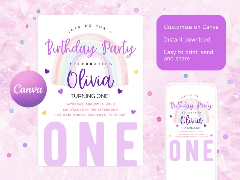 Editable Rainbow Birthday Invitation, Rainbow Invite, Colorful Rainbow ...