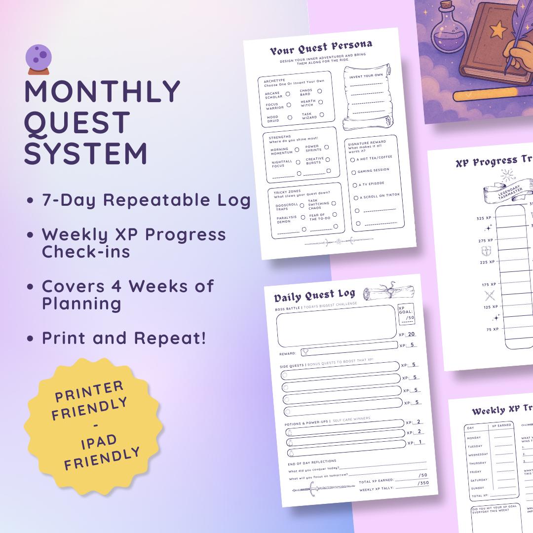 Daily Quest Logbook | ADHD Printable Planner | Fantasy-themed ...