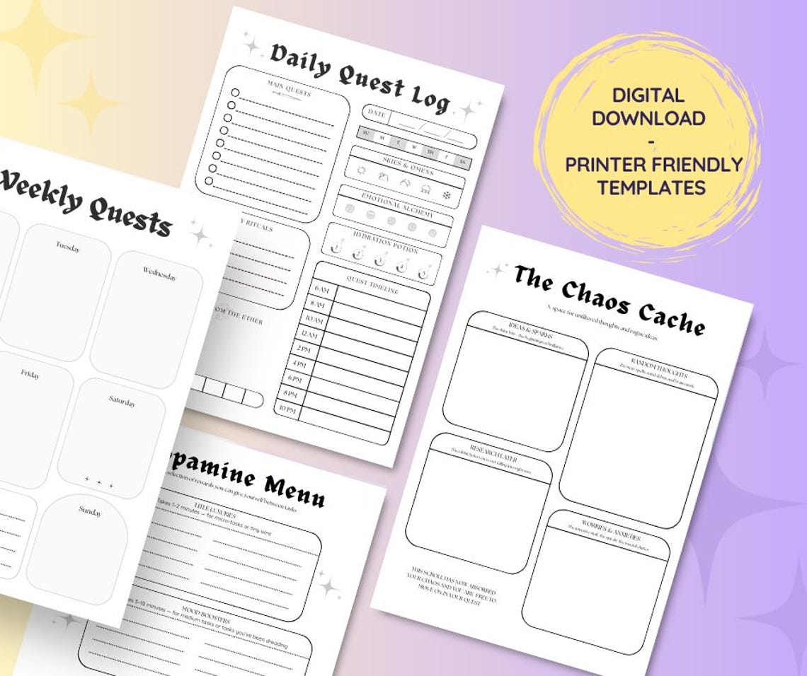 ADHD Planner Printable | Fantasy-themed Digital To-do List & Chore ...