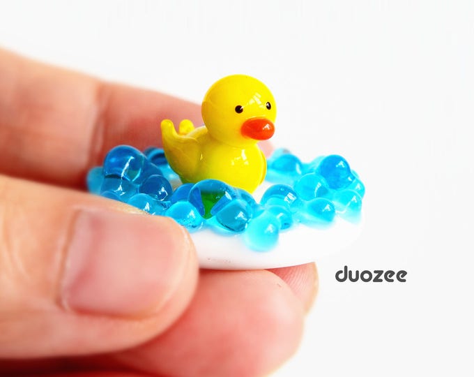 Handmade Lampwork Glass Duck Figurine, Rubber Ducky in a Tub, Micro ...