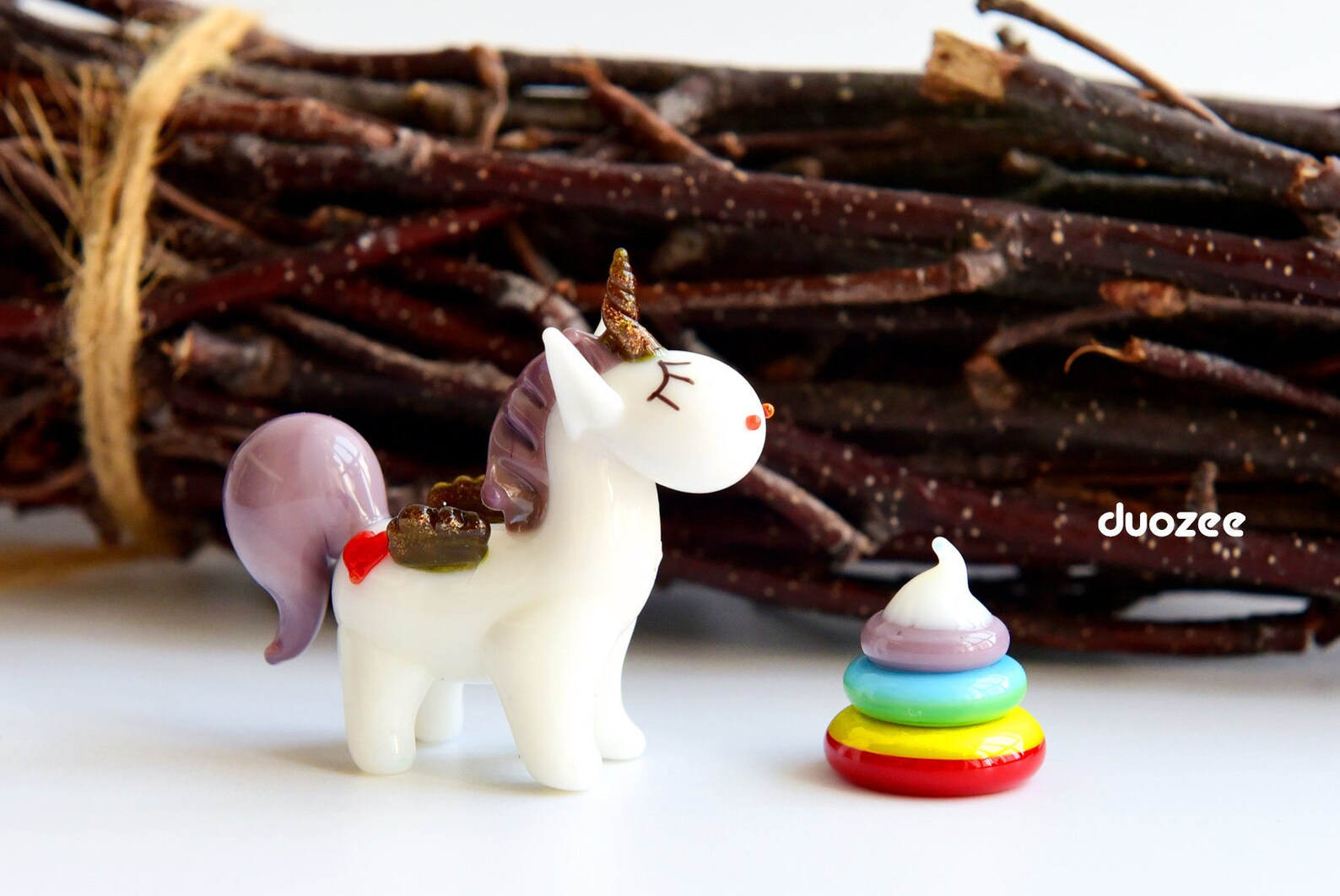 Handmade Lampwork Glass Unicorn and Poop, Unicorn Figurine, Unicorn ...