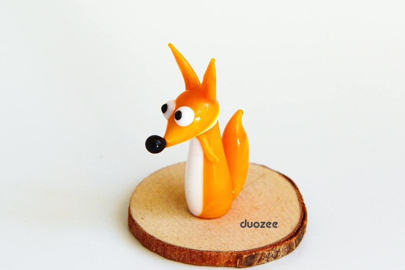 Handmade Lampwork Glass Fox Figurine, Whimsical Fox Statue, Glass ...