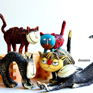 Whimsical Cat Figurine Red Cat, Cat Lover Gift, Cat Figure, Cat Statue ...