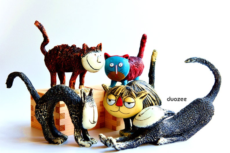 Whimsical Cat Figurine Red Cat, Cat Lover Gift, Cat Figure, Cat Statue ...