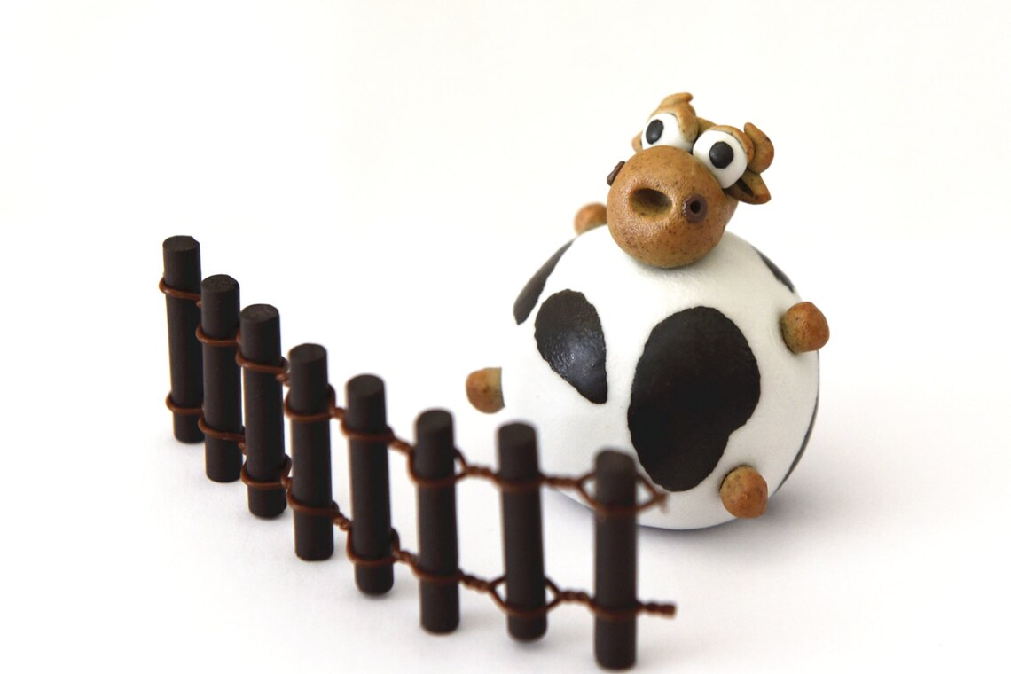 Cow Figurine Handmade Stoneware Cow Ceramic Cow With Fence | Etsy