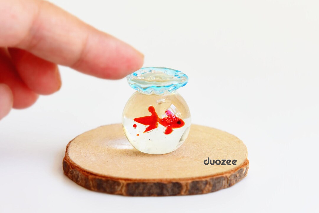 Handmade Lampwork Glass Miniature Goldfish Figurine, Goldfish Fishbowl ...