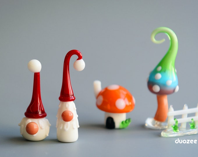 1.75" Tall Lampwork Glass Miniature Gnomes, Gnome Figures, Gnomes ...