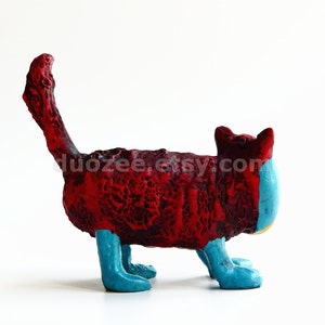 Whimsical Cat Figurine Red Cat, Cat Lover Gift, Cat Figure, Cat Statue ...