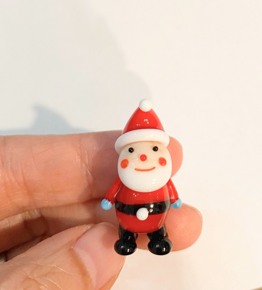 1.25” Tall Handmade Glass Micro Miniature Santa Figurine, Standing ...
