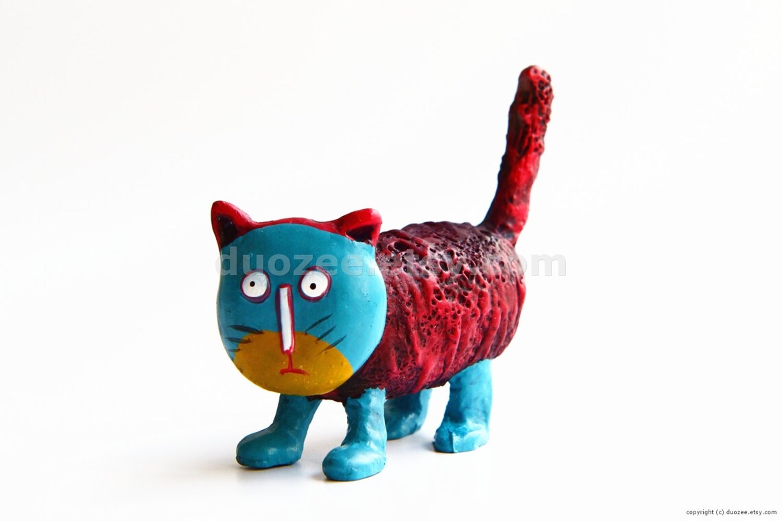 Whimsical Cat Figurine Red Cat, Cat Lover Gift, Cat Figure, Cat Statue ...