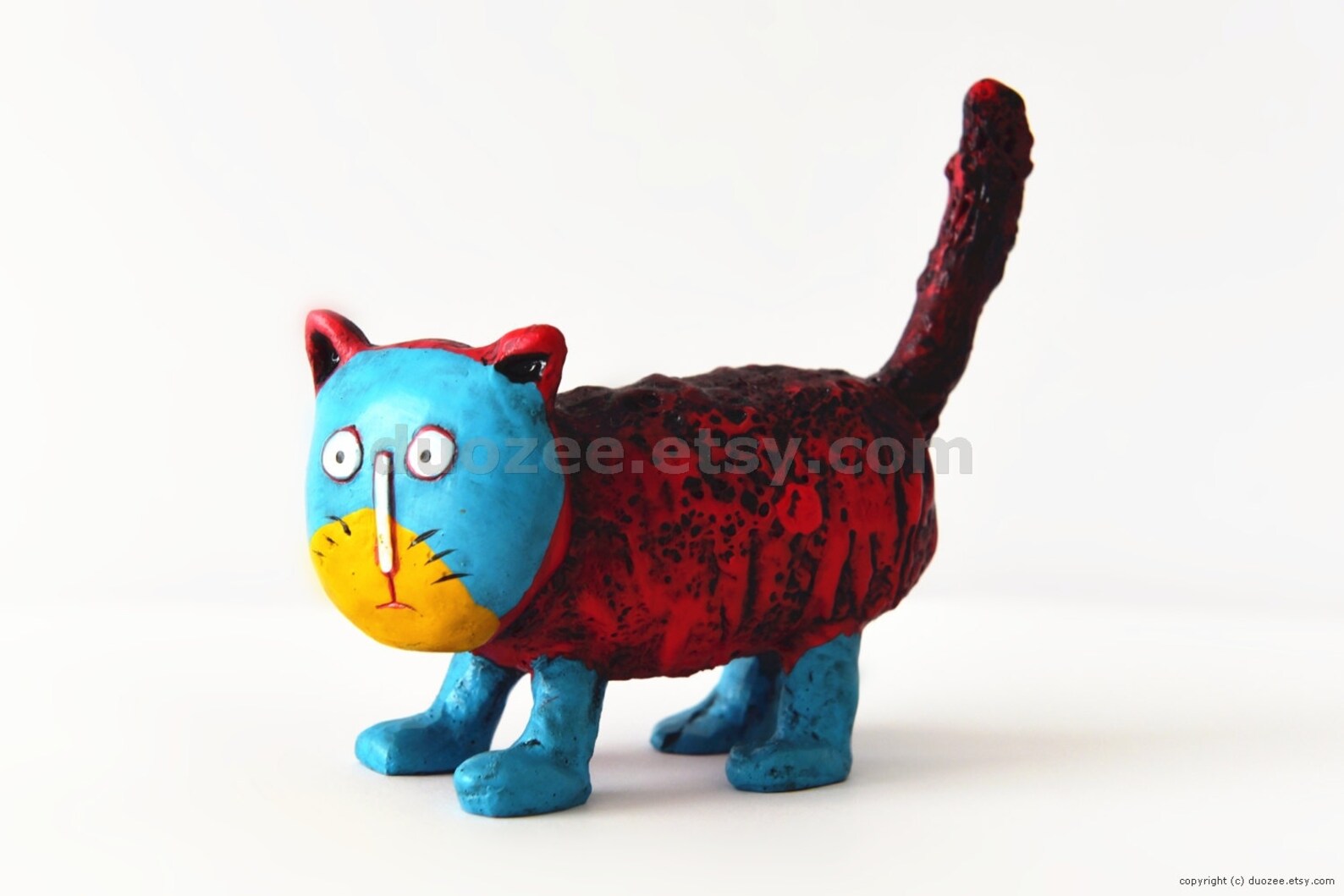 Whimsical Cat Figurine Red Cat Cat Lover Gift Cat Figure - Etsy