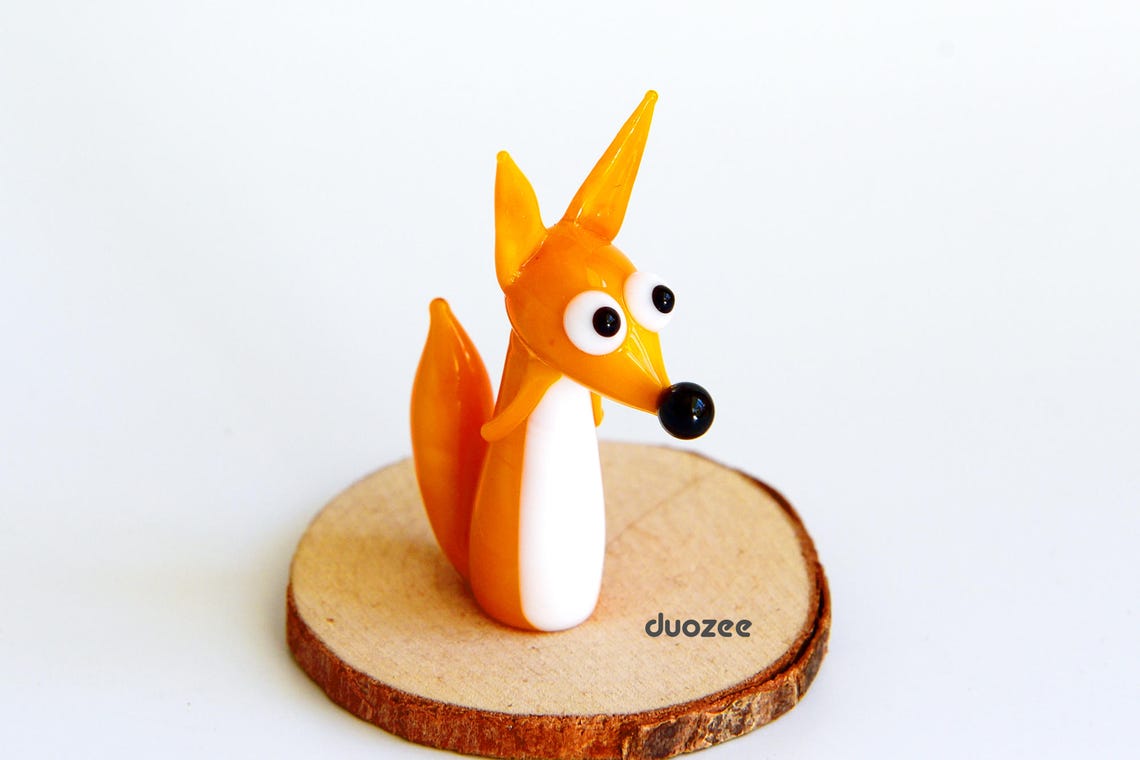 Handmade Lampwork Glass Fox Figurine, Whimsical Fox Statue, Glass ...