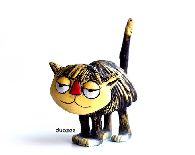 Whimsical Cat Figurine Red Nosed Cat Cat Lover Gift Cat - Etsy