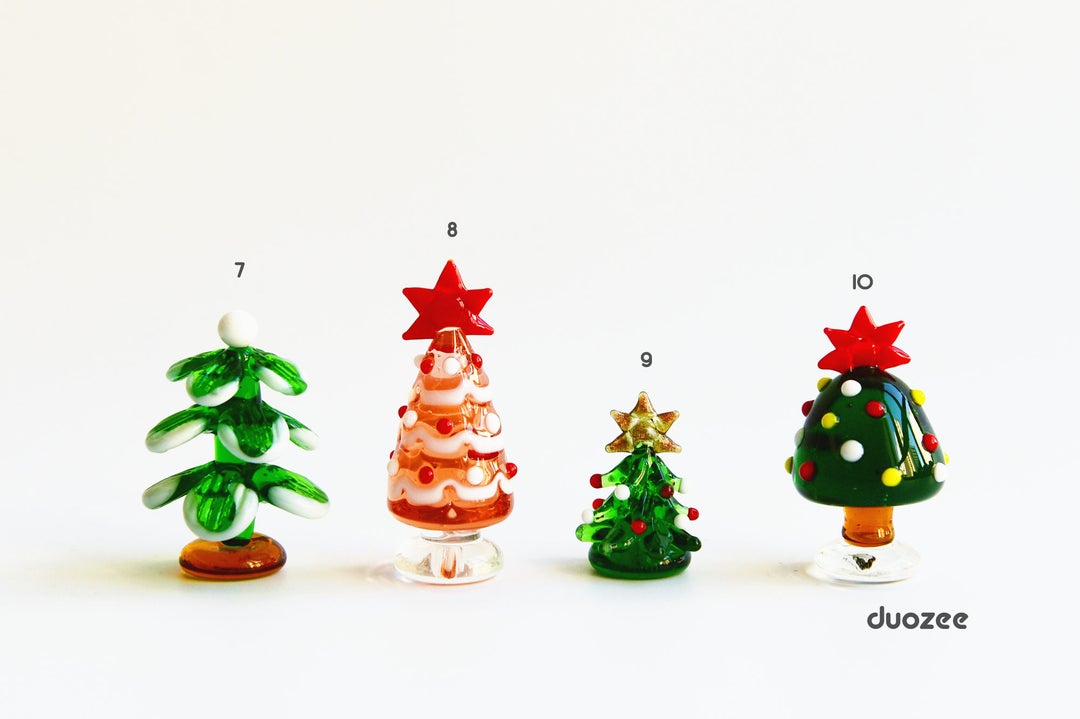 Handmade Lampwork Glass Miniature Christmas Trees Set C, Christmas ...