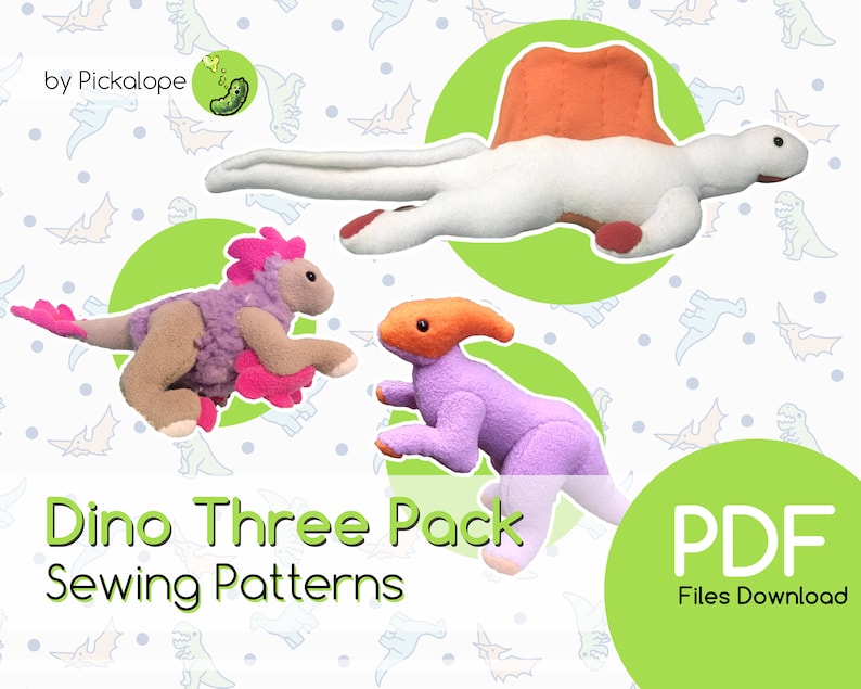 Three Simple Dinosaurs - Spinosaurus, Raptor, and Parasaur - Plush ...