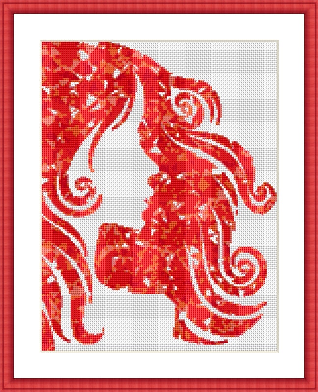 RUBY GIRL Silhouette Cross Stitch Pattern PDF Colorful | Etsy