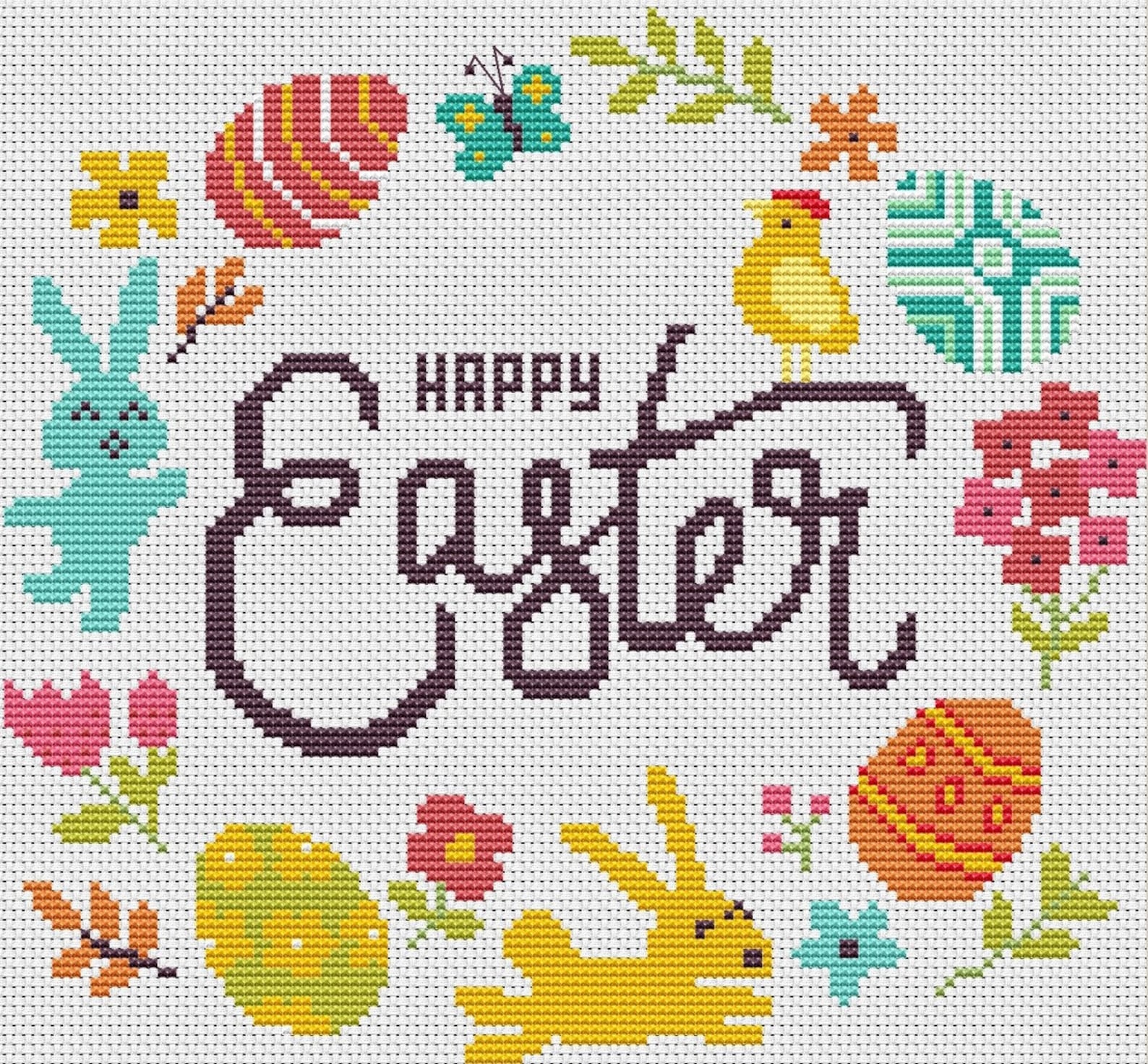 HAPPY EASTER Cross Stitch Pattern PDF Cute Nursery Embroidery Easter ...