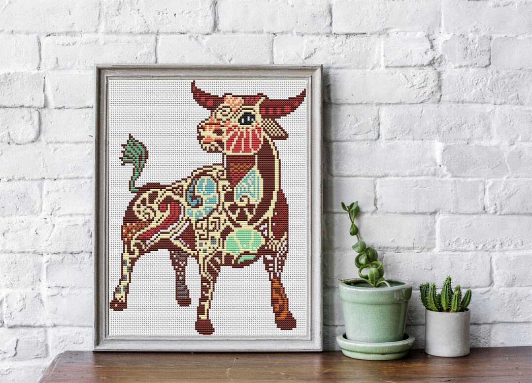 TAURUS ZODIAC Cross Stitch Pattern PDF, Modern Art Embroidery Decor ...