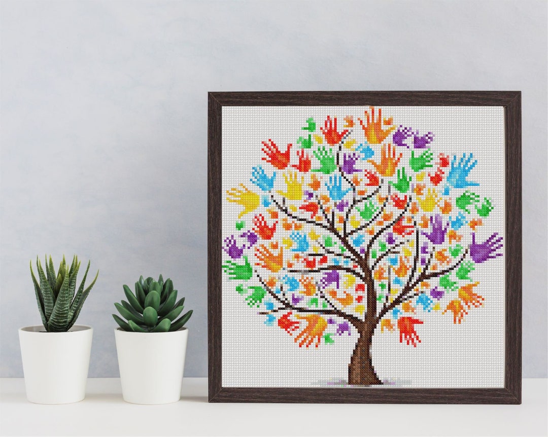 HAND TREE Cross Stitch Pattern PDF, Embroidery Cute Nursery Wall Decor ...