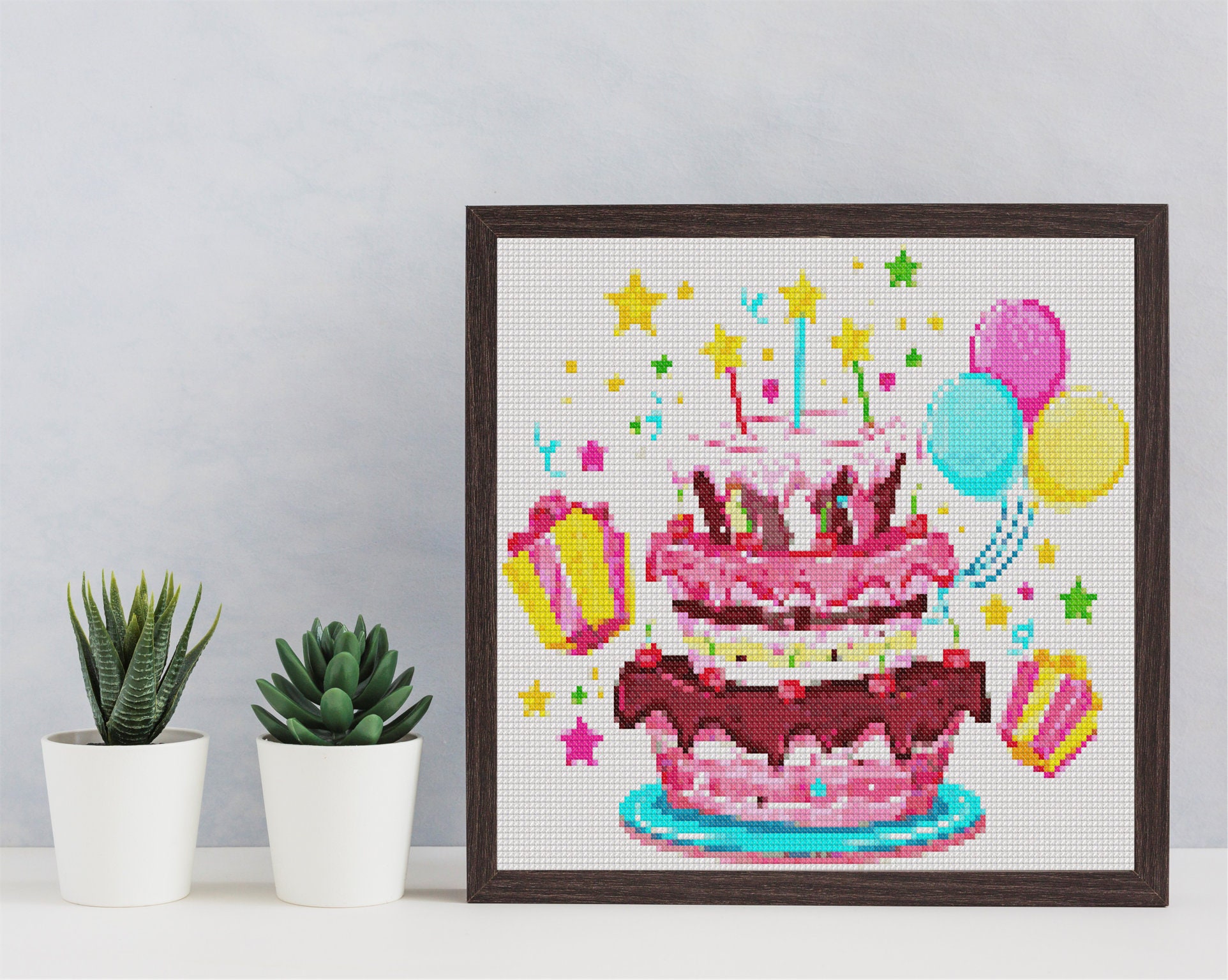 BIRTHDAY CAKE Cross Stitch Pattern PDF, Party Gifts Balloons Counted ...