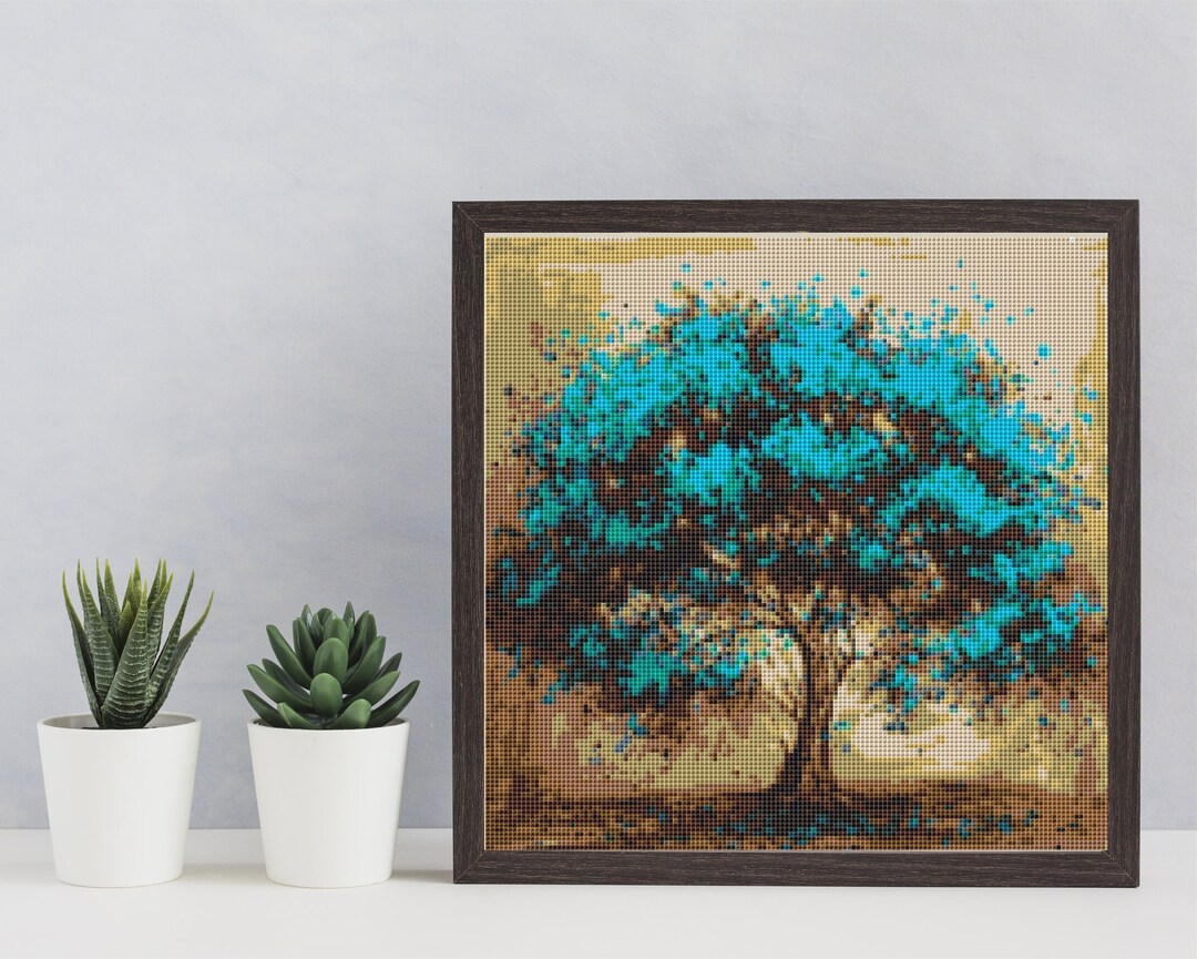 BLUE TREE Cross Stitch Pattern PDF, Modern Art Decor Embroidery Chart ...