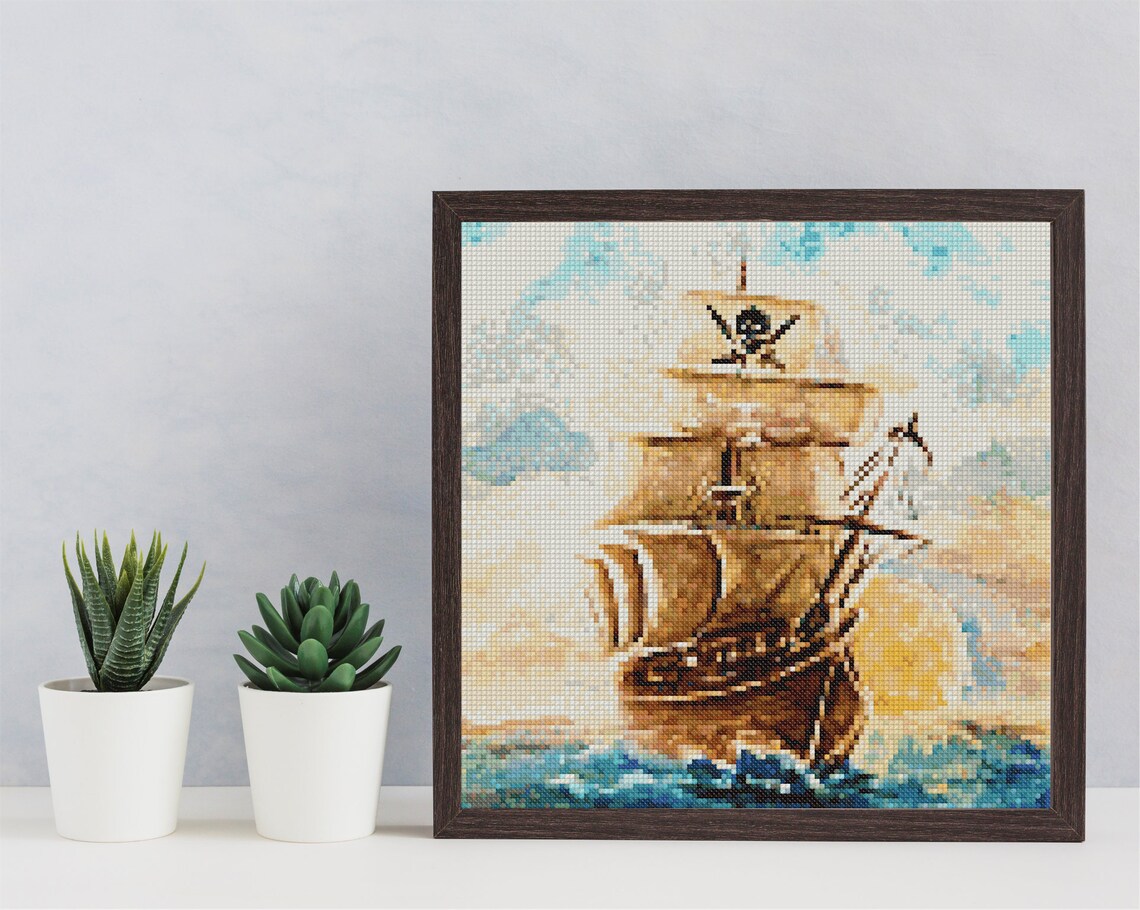 SAILING SHIP Cross Stitch Pattern PDF, Sail Ship Sea Boat Counted Cross ...