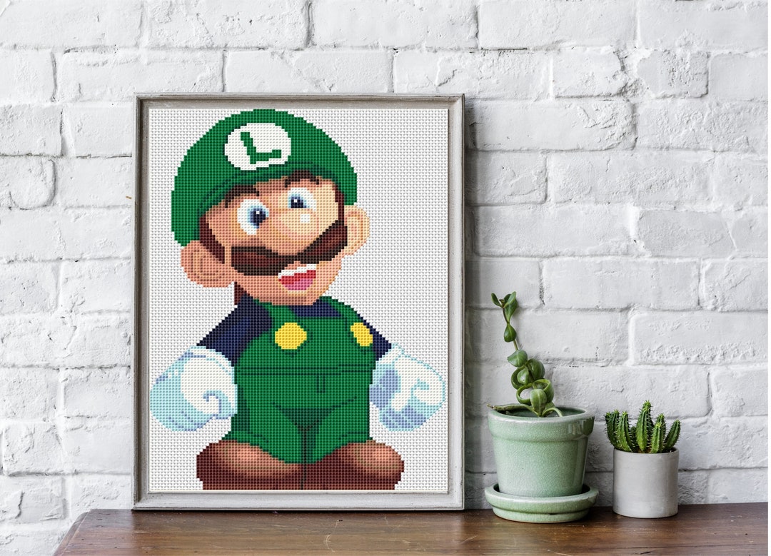 SUPER LUIGI Cross Stitch Pattern PDF, Cute Embroidery Wall Decor, Luigi ...