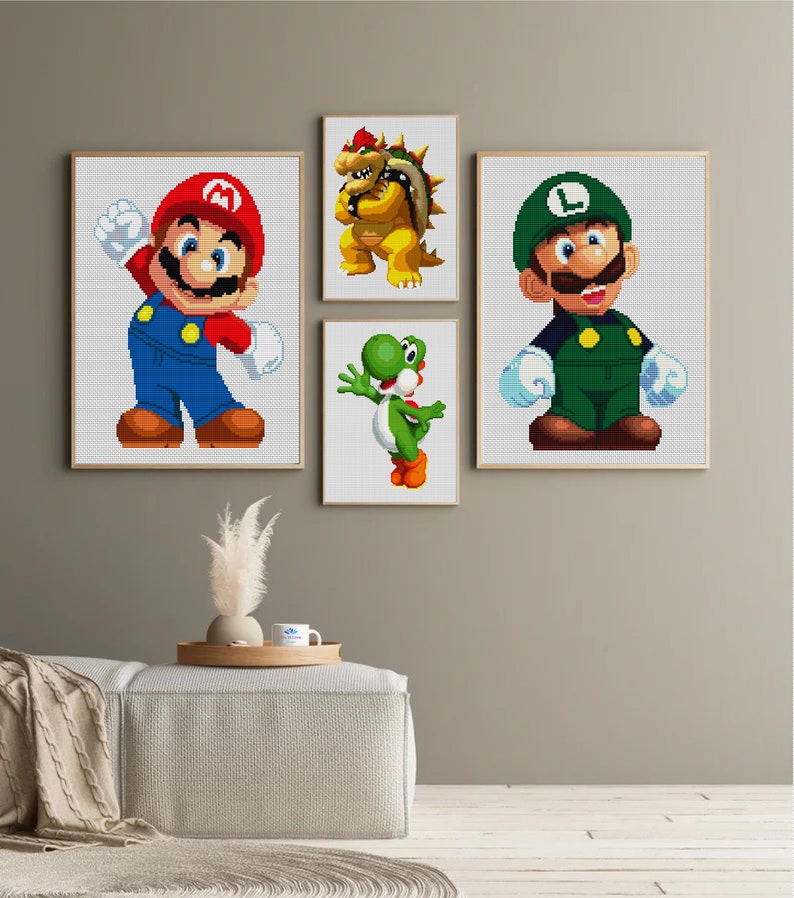 SUPER MARIO Cross Stitch Pattern PDF Set Super Mario Luigi | Etsy