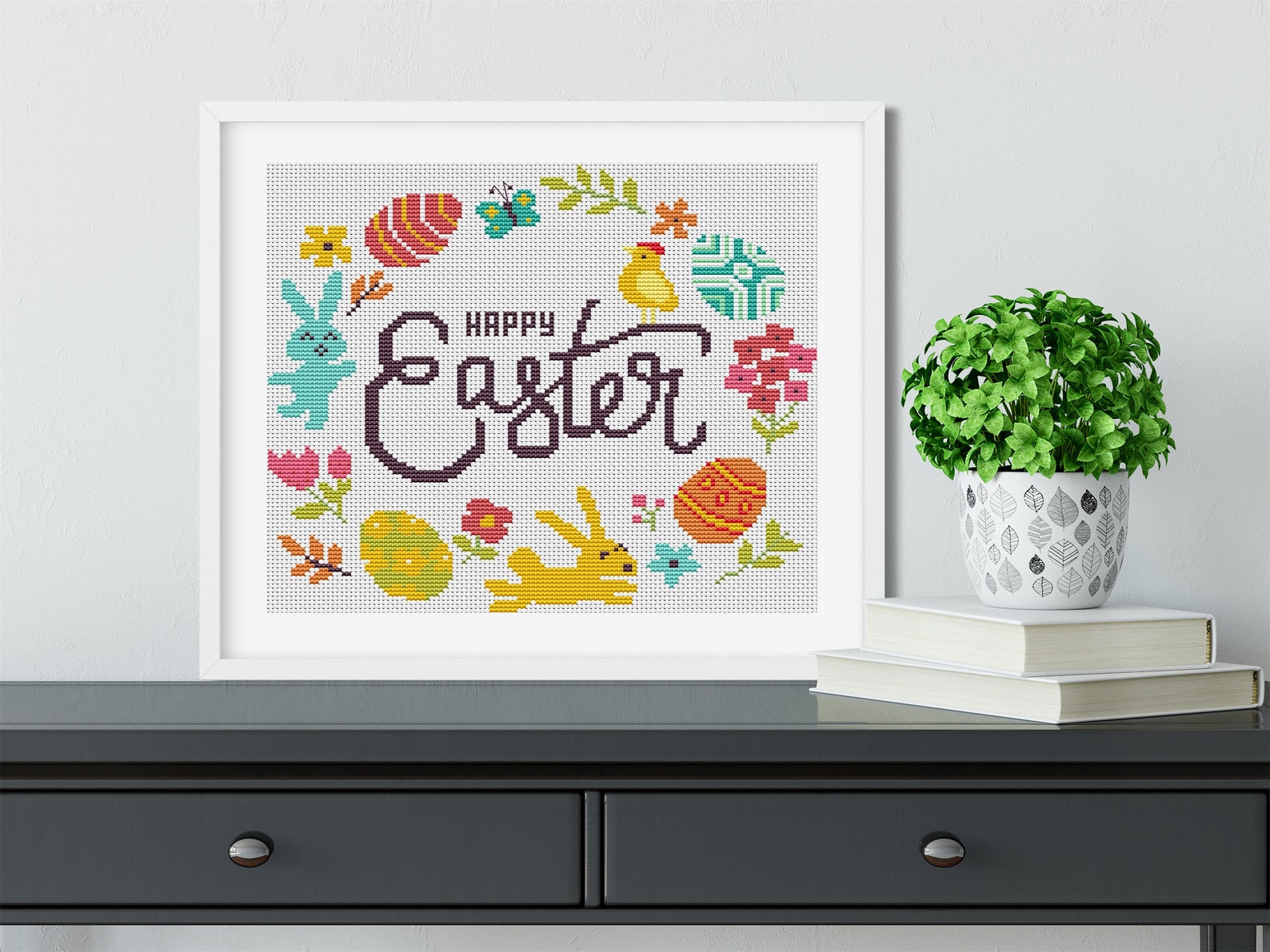 HAPPY EASTER Cross Stitch Pattern PDF Cute Nursery Embroidery Easter ...