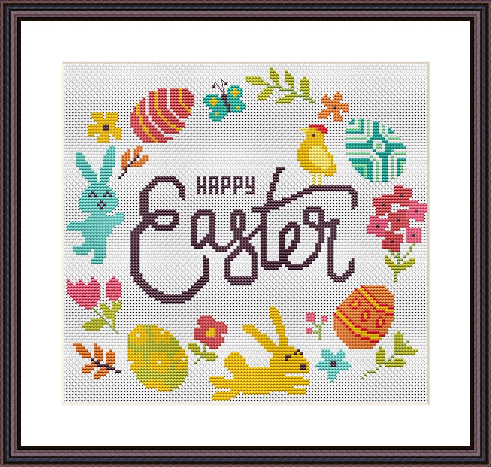 HAPPY EASTER Cross Stitch Pattern PDF Cute Nursery Embroidery Easter ...