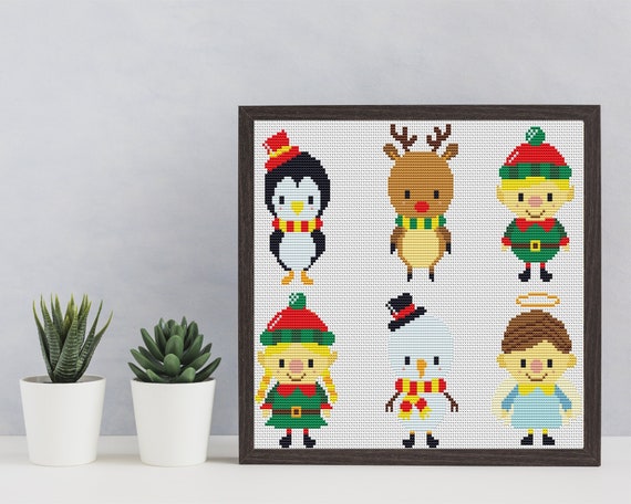 6 Christmas Characters Cross Stitch Pattern PDF Cute Nursery - Etsy