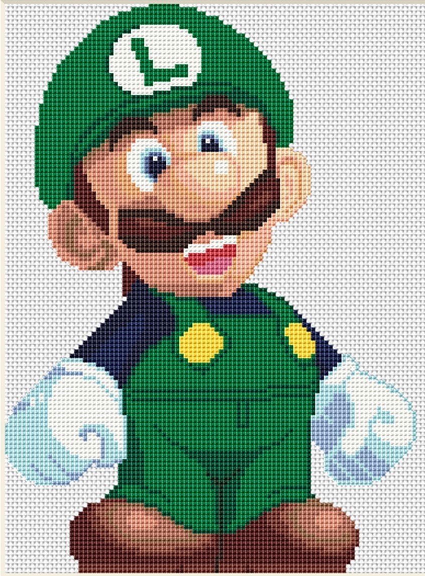 SUPER LUIGI Cross Stitch Pattern PDF, Cute Embroidery Wall Decor, Luigi ...