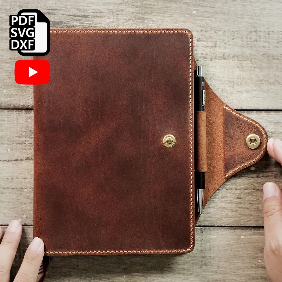 Capa de couro para caderno A5, PDF DXF SVG Pattern, capa de couro para ...