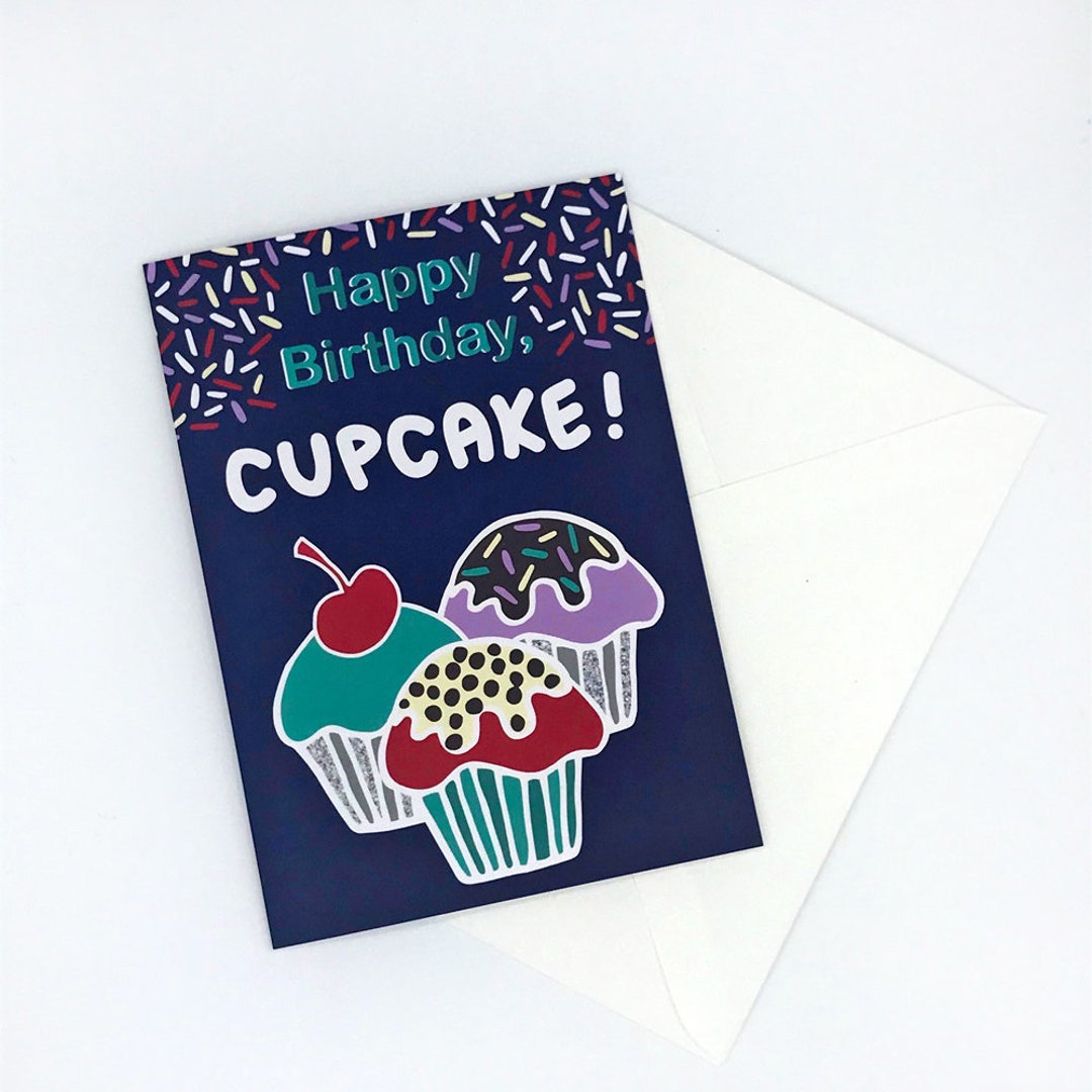 Cupcake Greeting Card - Happy Birthday Cupcake Card - Cute Birthday ...