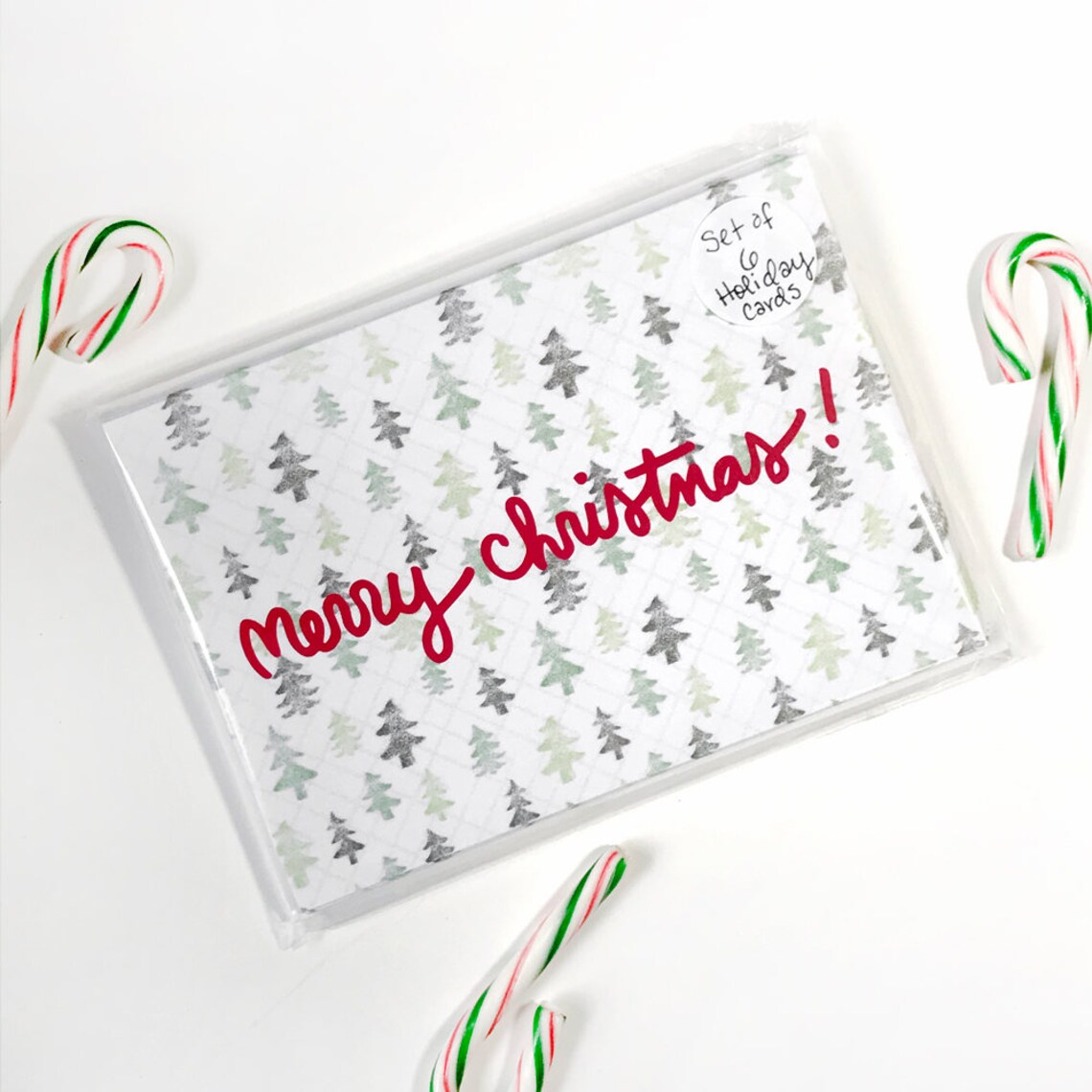 Merry Christmas Cards, Holiday Note Card Set of 6, Christmas Tree ...