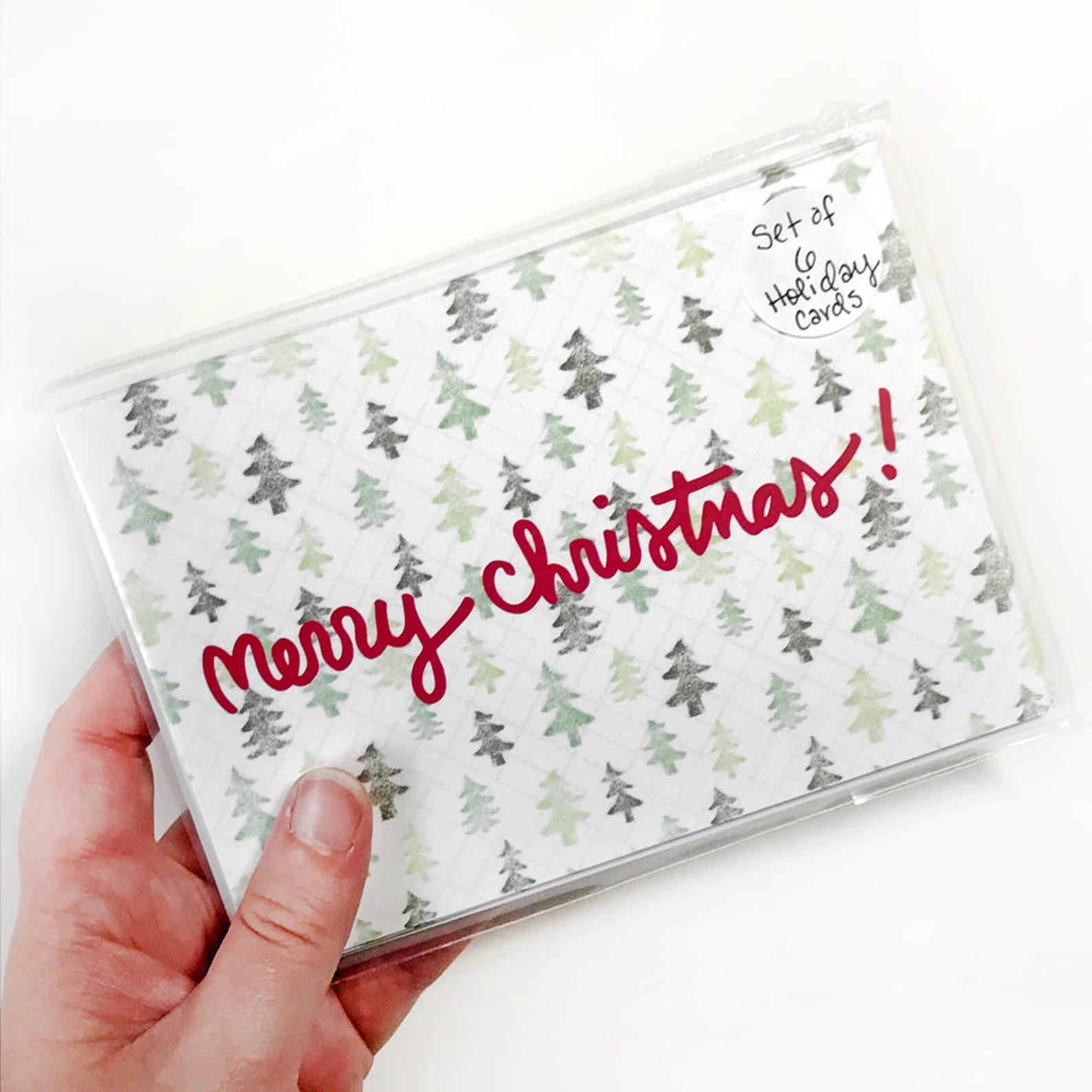 Merry Christmas Cards, Holiday Note Card Set of 6, Christmas Tree ...