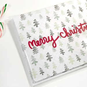 Merry Christmas Cards, Holiday Note Card Set of 6, Christmas Tree ...