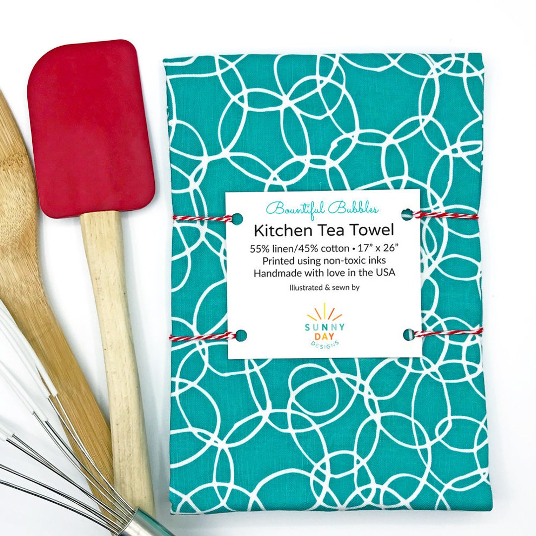 Kitchen Tea Towel, Cute Kitchen Decor Turquoise Towel, Turquoise ...