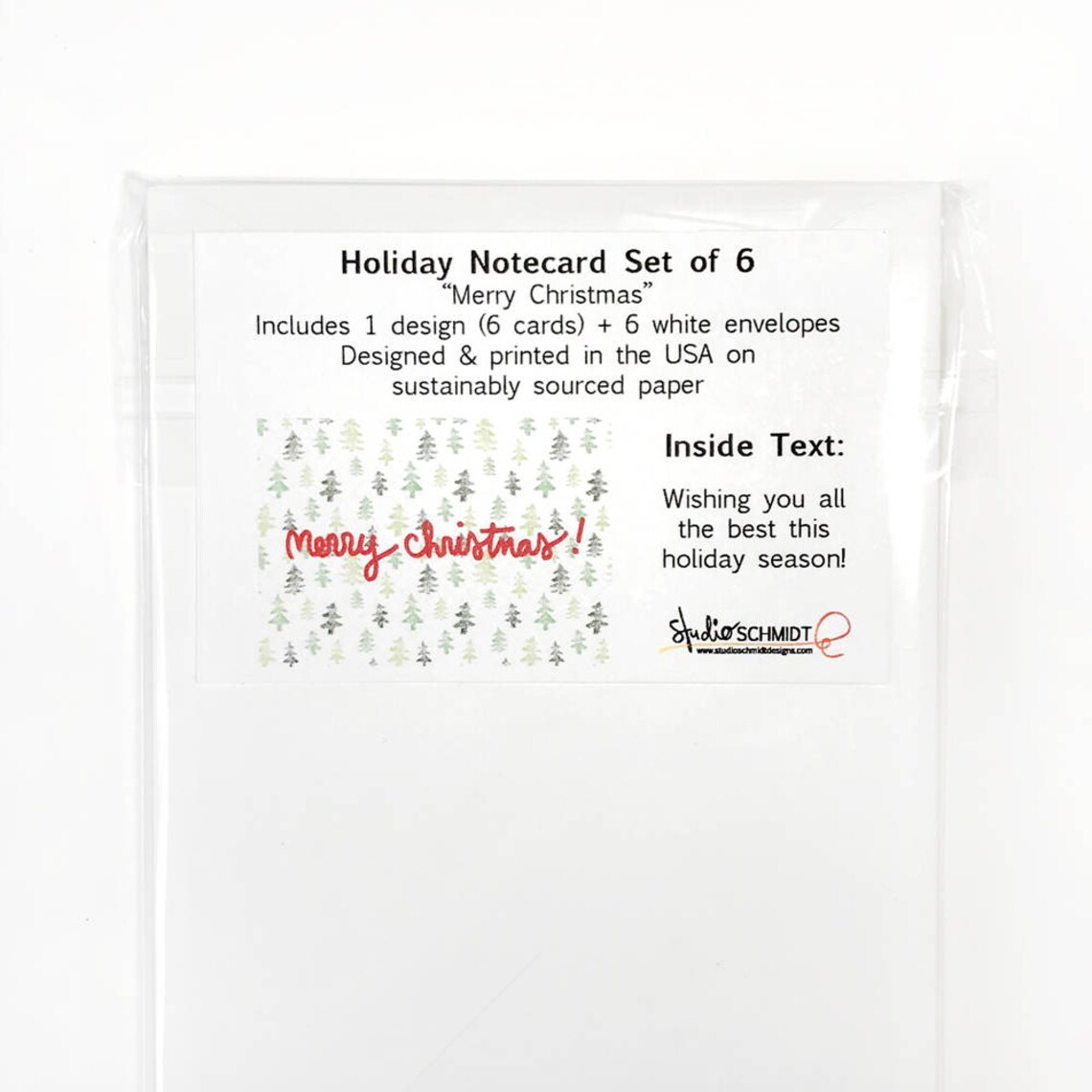 Merry Christmas Cards, Holiday Note Card Set of 6, Christmas Tree ...