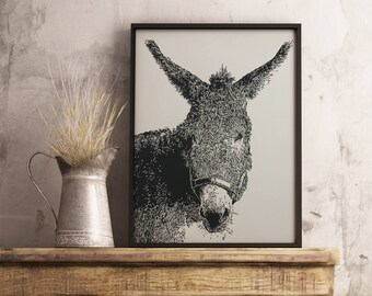 Original Donkey Art Print Large Hand-Pulled Equine Linocut | Etsy