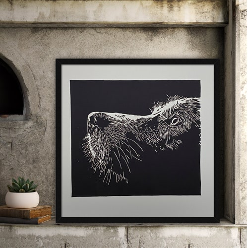 Little Dog Original Linocut Print Dog at Night Artwork Full - Etsy