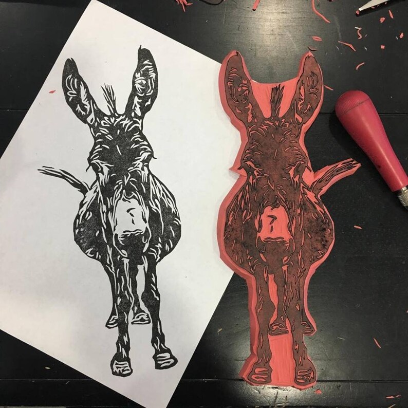 Original Donkey Linocut Art Print - Etsy